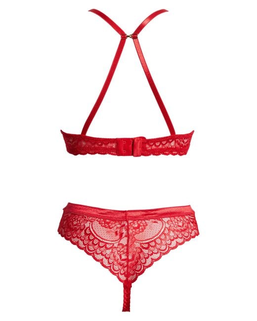 Coquette Lace Underwire Bra And Tanga In Red Lyst