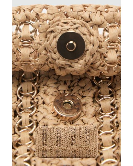Mango Ring Embellished Woven Straw Shoulder Bag in Metallic | Lyst