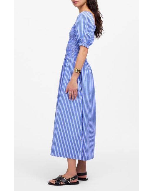 Madewell Smocked Puff Sleeve Midi Dress in Blue | Lyst