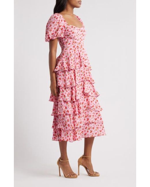 Wayf Agatha Floral Tiered Ruffle Midi Dress | Lyst