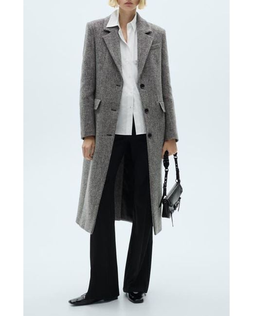 Mango Tweed Longline Coat in Gray | Lyst