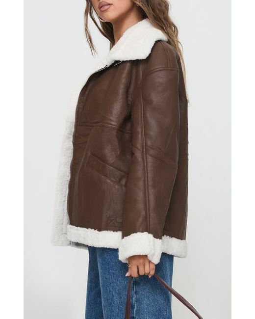 Princess Polly Jadu Faux Shearling Lined Faux Leather Jacket in Black ...