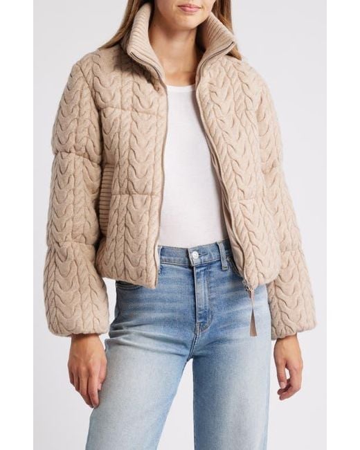 Varley Reggie Cable Knit Puffer Jacket in Natural | Lyst