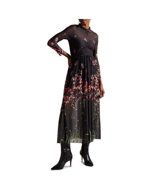 Ted Baker Susenna Floral Mesh Midi Dress in Black | Lyst