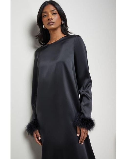 Warehouse Feather High Neck Swing Midi Dress in Blue | Lyst