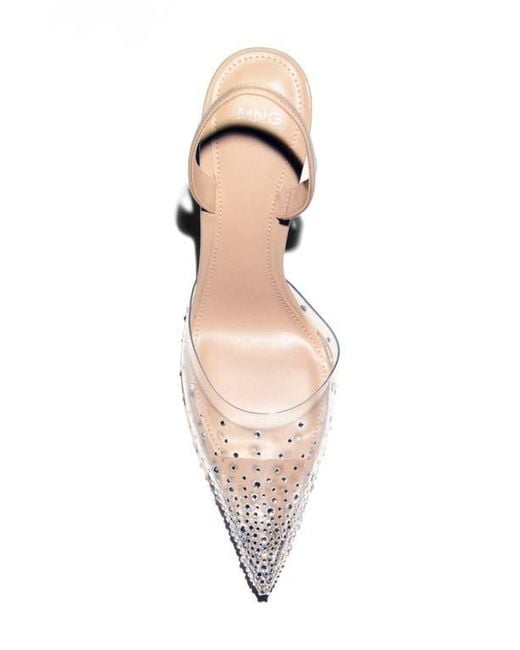 Mango Transparent Rhinestone Pointed Toe Pump in Natural | Lyst
