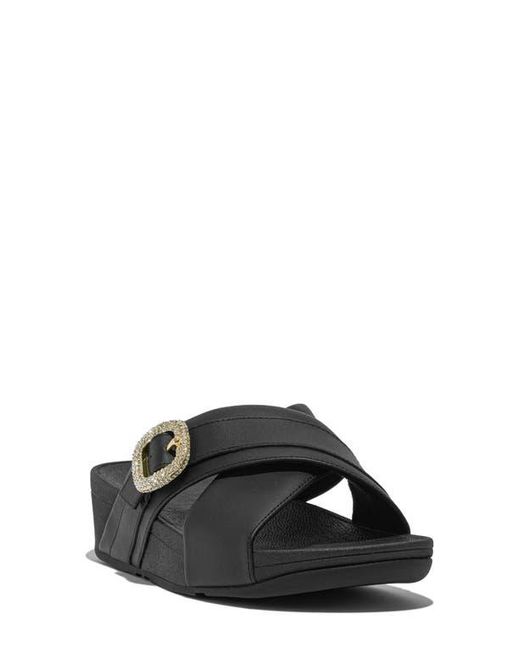 Fitflop Lulu Crystal Buckle Platform Slide Sandal in Black | Lyst