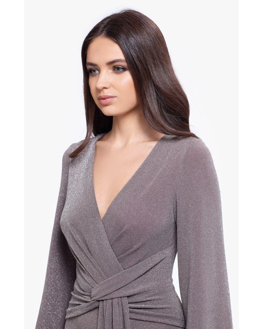 Betsy And Adam Metallic Knit Long Sleeve Gown In Purple Lyst