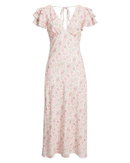 Lulus Vienna Floral Flutter Sleeve Maxi Dress in Pink | Lyst