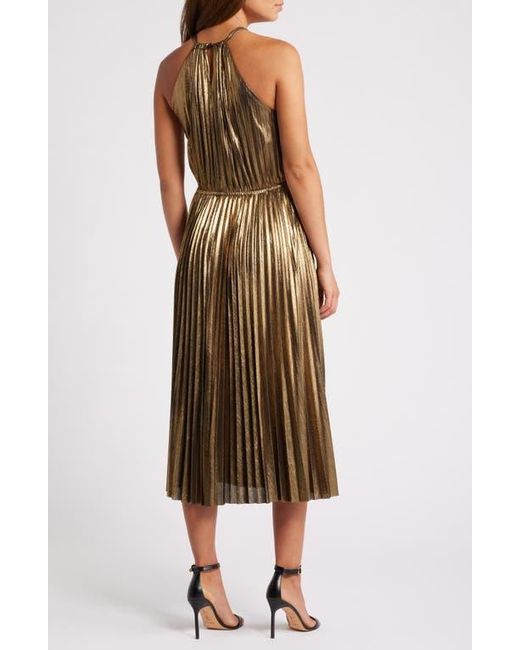 Chelsea28 Metallic Pleated Cocktail Dress in Brown | Lyst
