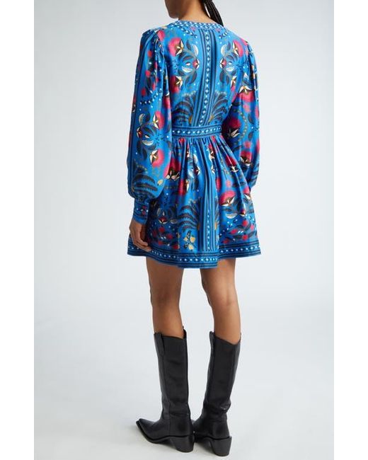 FARM Rio Palms Paradise Long Sleeve Wrap Minidress in Blue | Lyst