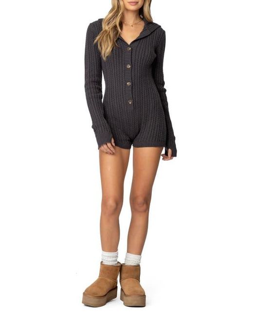 Edikted Hooded Cable Knit Romper in Black | Lyst