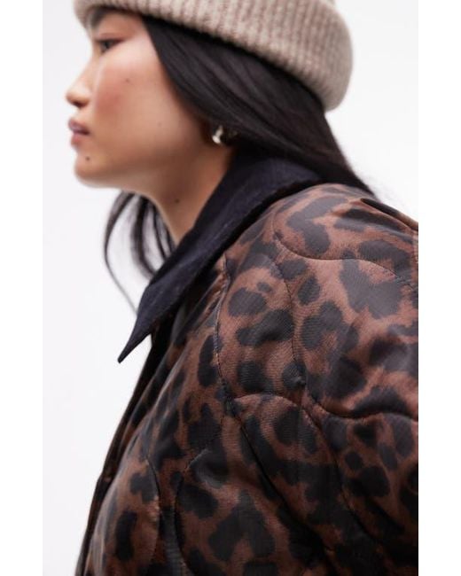 TOPSHOP Leopard Print Quilted Coat in White | Lyst