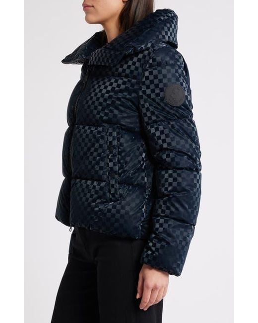 Save The Duck Alas Water Repellent Check Puffer Coat in Blue | Lyst