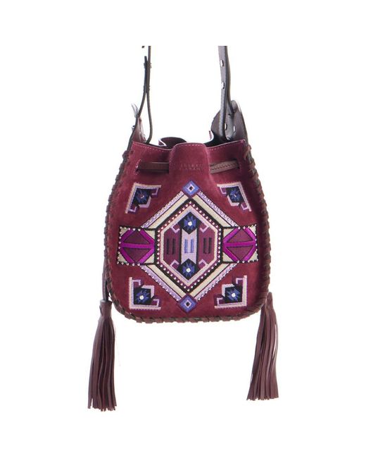 Isabel Marant Mini Silao Embroidered Suede Bucket Bag in Purple | Lyst