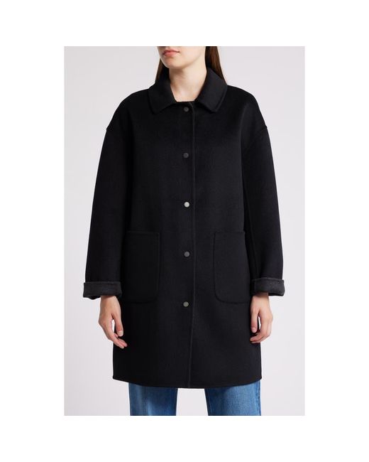 BCBGMAXAZRIA Reversible Wool Blend Barn Jacket in Black | Lyst
