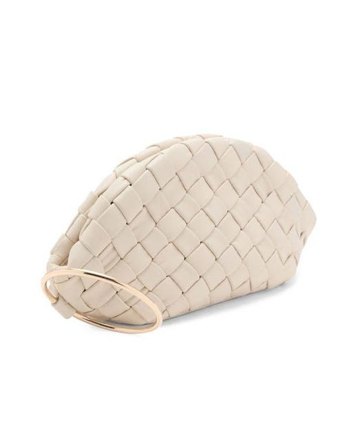 Mango Woven Leather Clutch in White | Lyst