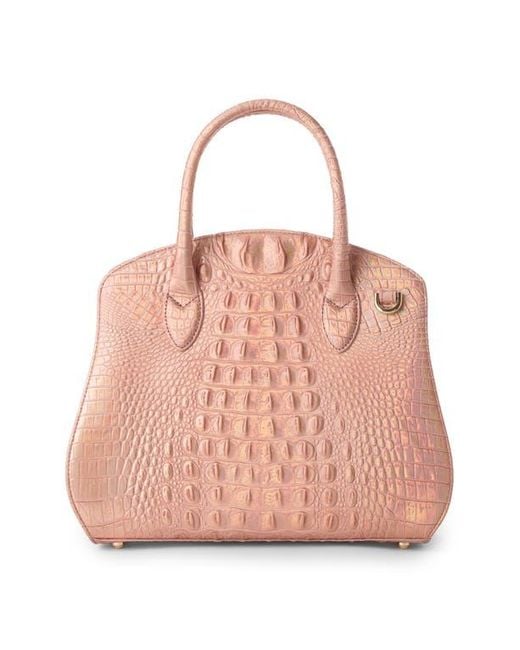 Brahmin Rosetta Croc Embossed Leather Satchel in Pink | Lyst