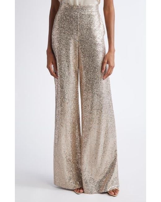 St. John Luxe Sequin Wide Leg Pants in Brown | Lyst