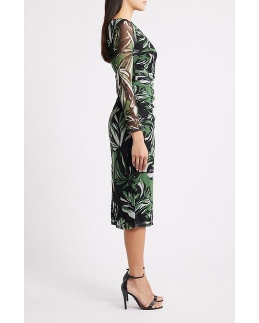 Vince Camuto Print Long Sleeve Mesh Body-Con Dress in Green | Lyst
