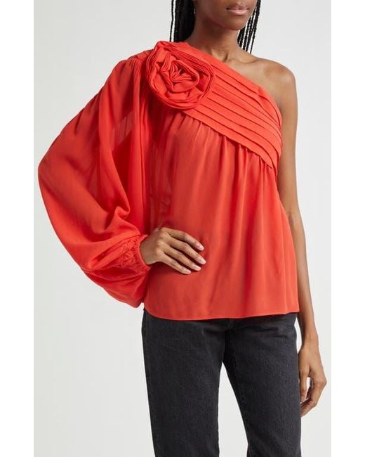 FARM Rio Rose One-Shoulder Top in Red | Lyst