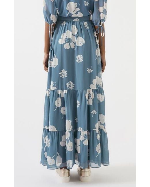 LK Bennett Rumi Floral Tiered Maxi Skirt in Blue | Lyst