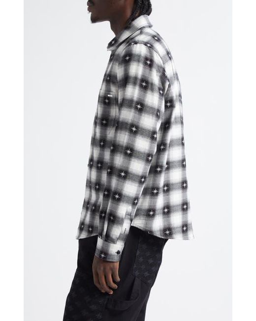Amiri Starburst Plaid Cotton Flannel Button-Up Shirt in Gray for Men | Lyst