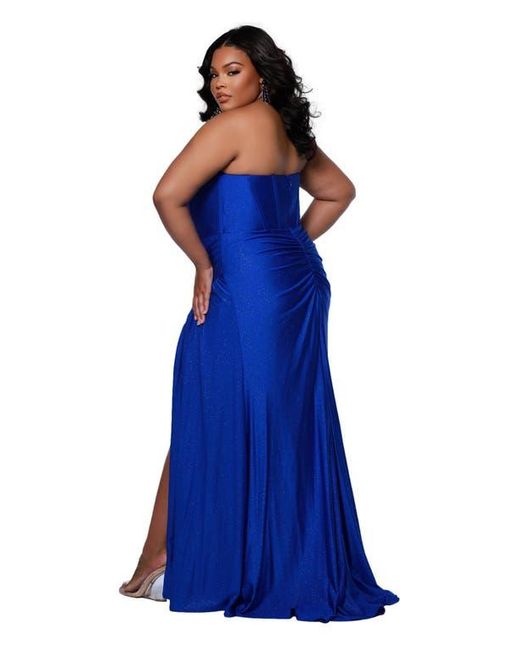 Sydney's Closet Strapless Corset Slim Fitted Plus Size Gown in Blue | Lyst