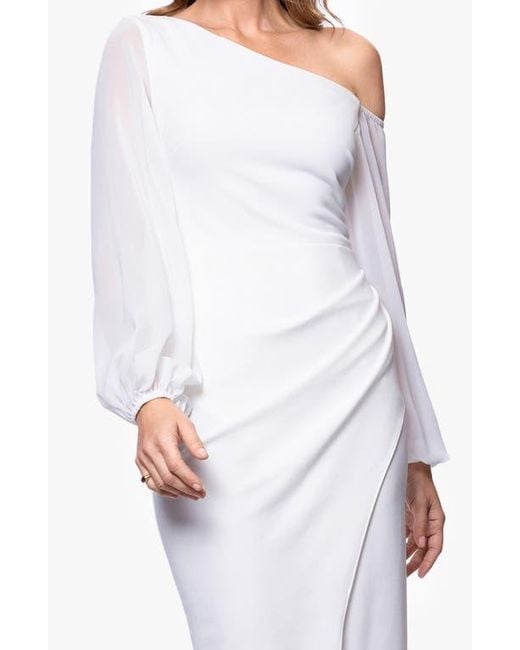 Betsy & Adam Sheer Sleeve One-Shoulder Scuba Crepe Cocktail Dress in ...
