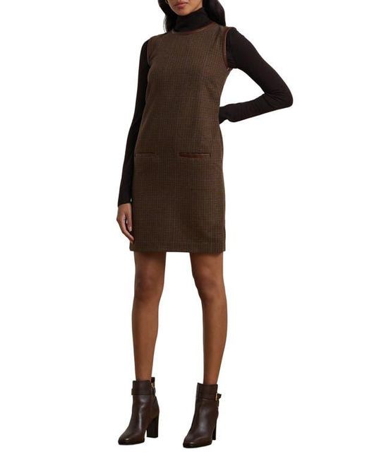 Ralph Lauren Checked Wool Blend Shift Dress in Black | Lyst