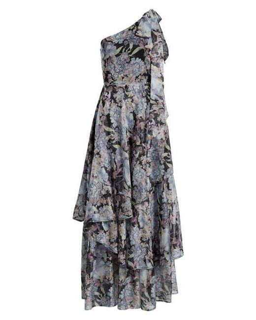 Lulus Amara Floral One-Shoulder Gown in Gray | Lyst