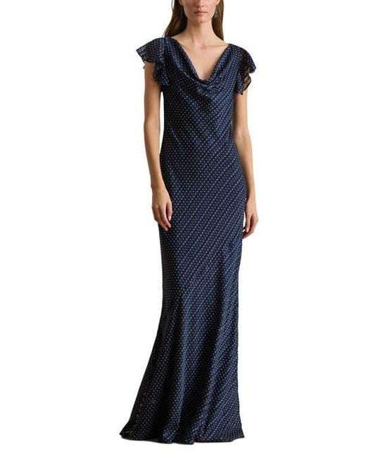 Ralph Lauren Lusita Burnout Cowl Neck Gown in Blue | Lyst