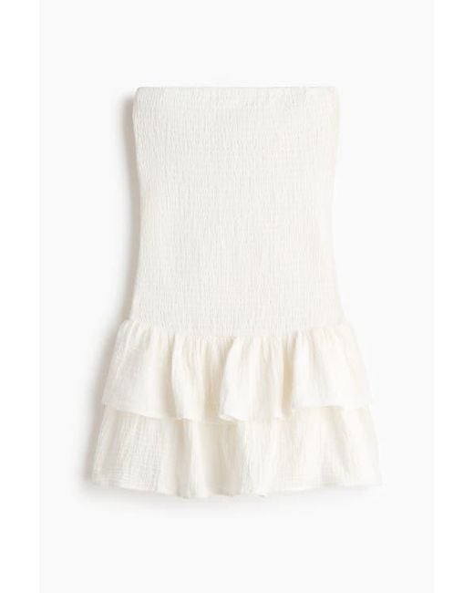 H&M Smocked Tiered Dress in White | Lyst