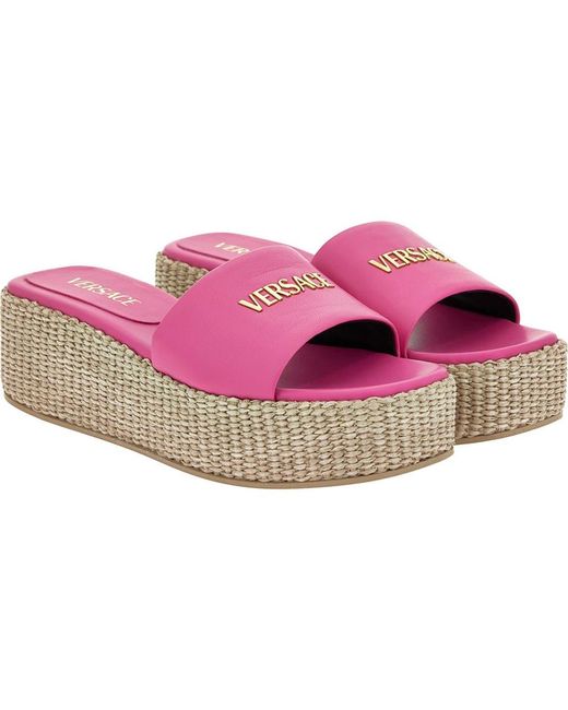 Versace Logo Espadrille Platform Slide Sandal in Pink | Lyst