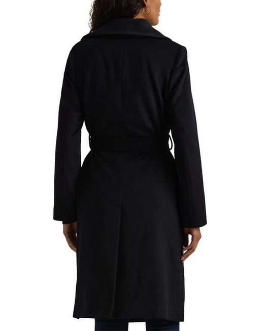 Ralph Lauren Longline Wool Blend Wrap Coat in Black | Lyst
