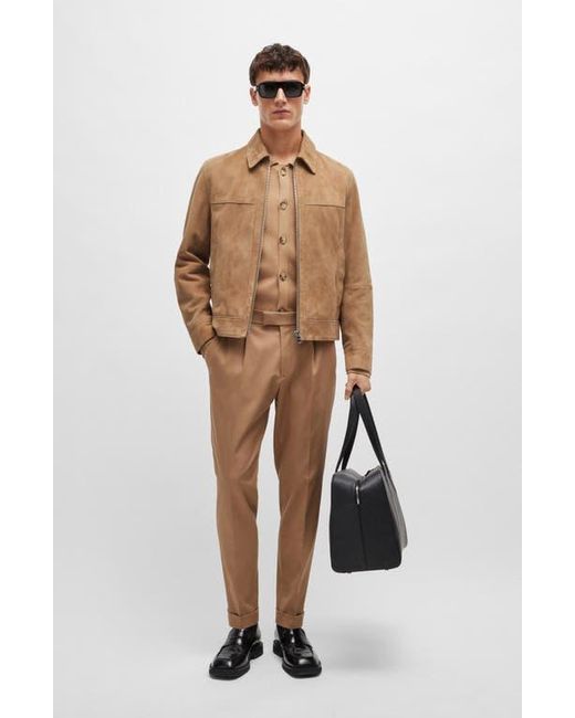 BOSS Malbano Goat Suede Jacket in Brown for Men | Lyst