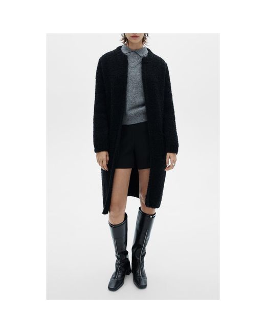 Mango Bouclé Coat in Black | Lyst