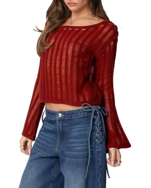 Edikted Sagir Sheer Ladder Stitch Crop Top in Red | Lyst