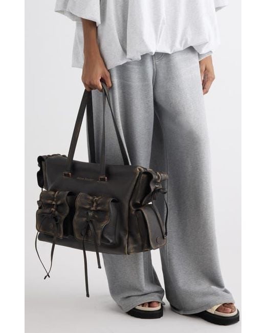 Acne Studios Multipocket Washed Leather Tote in Black | Lyst