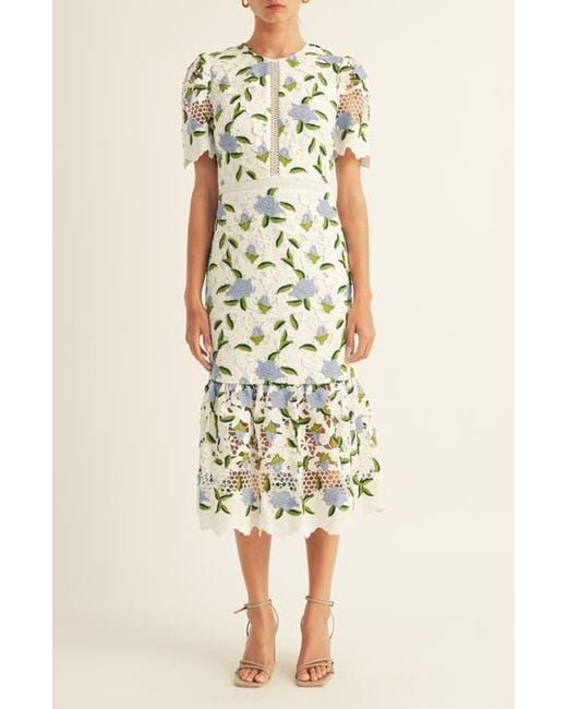 Arose Studio Bella Embroidered Floral Cutwork Cocktail Midi Dress in ...