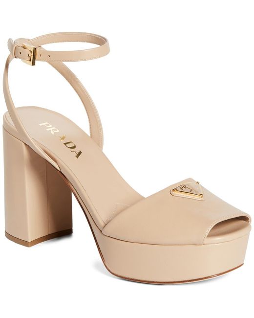 Prada Logo Platform Sandal in Metallic | Lyst