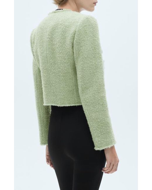 Mango Zip-Up Tweed Jacket in Green | Lyst