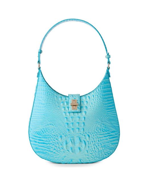 Brahmin Fallon Croc Embossed Leather Shoulder Bag in Blue | Lyst