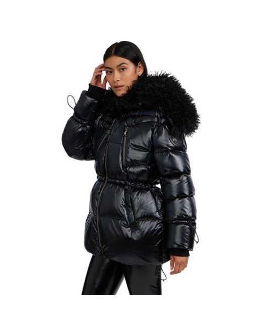 Pajar Electra Mid Puffer With Detachable Shearling Lined Split Hood in Black | Lyst