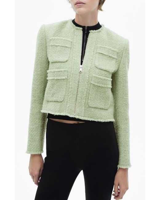 Mango Zip-Up Tweed Jacket in Green | Lyst