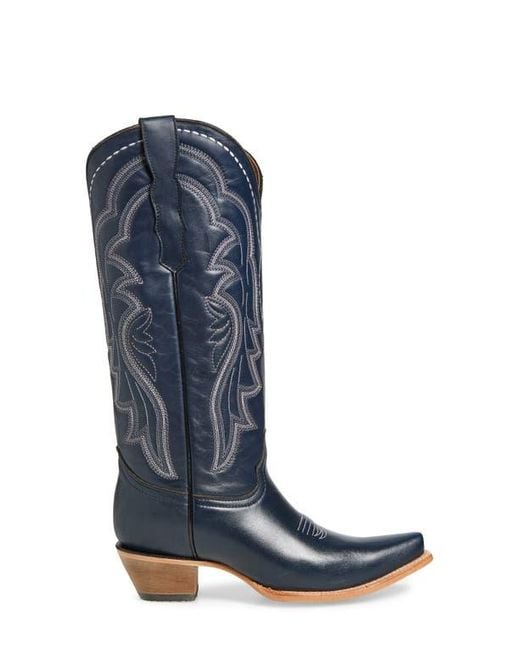 Circle Contrast Embroidery Tall Western Boot in Blue | Lyst