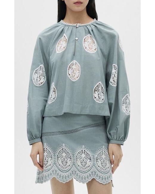 Mango Embroidered Cutout Top in Blue | Lyst