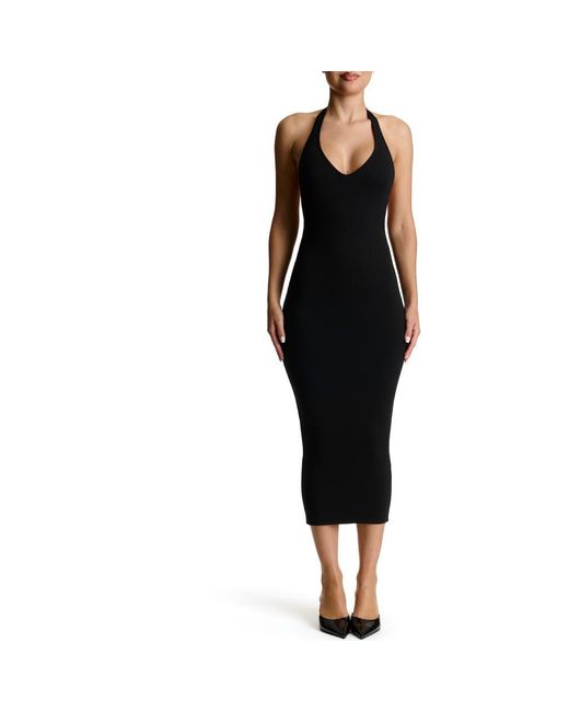 Naked Wardrobe Halter Body-Con Midi Dress in Black | Lyst
