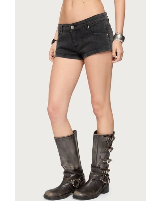 Edikted Syra Zip Detail Low Rise Denim Shorts in Black | Lyst