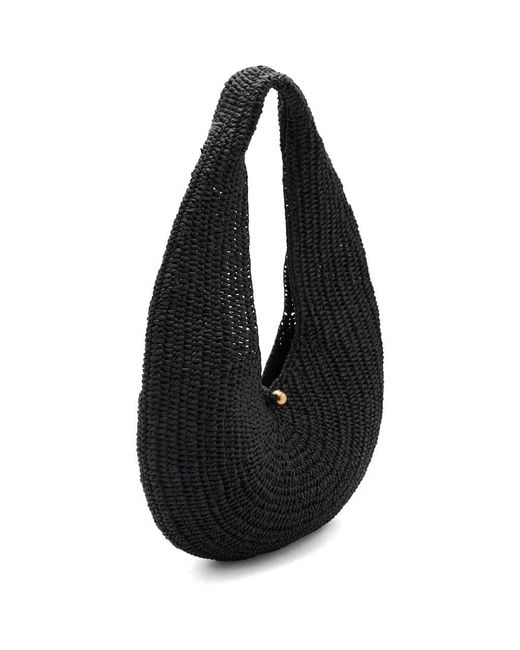Mango Large Raffia Shoulder Bag in Black | Lyst